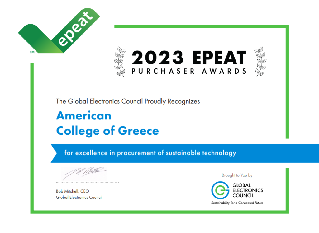 The American College of Greece | ACG Recognized as a Leader in Sustainable Electronics ...